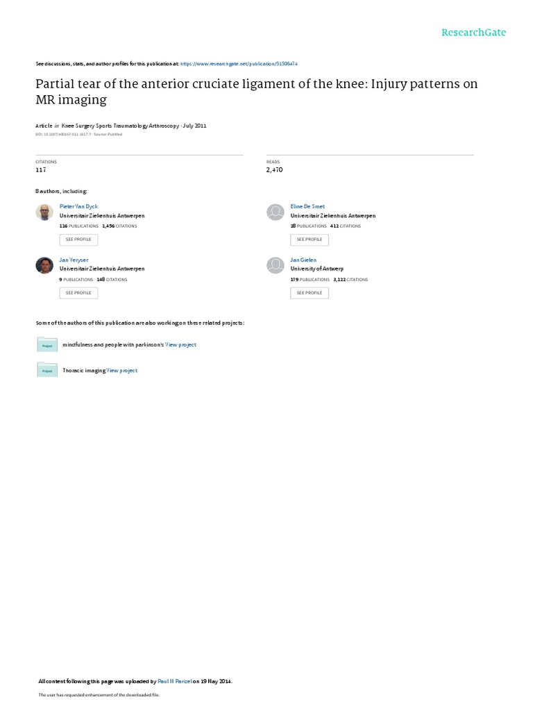 Partial Tear of The Anterior Cruciate Ligament of The Knee: Injury ...