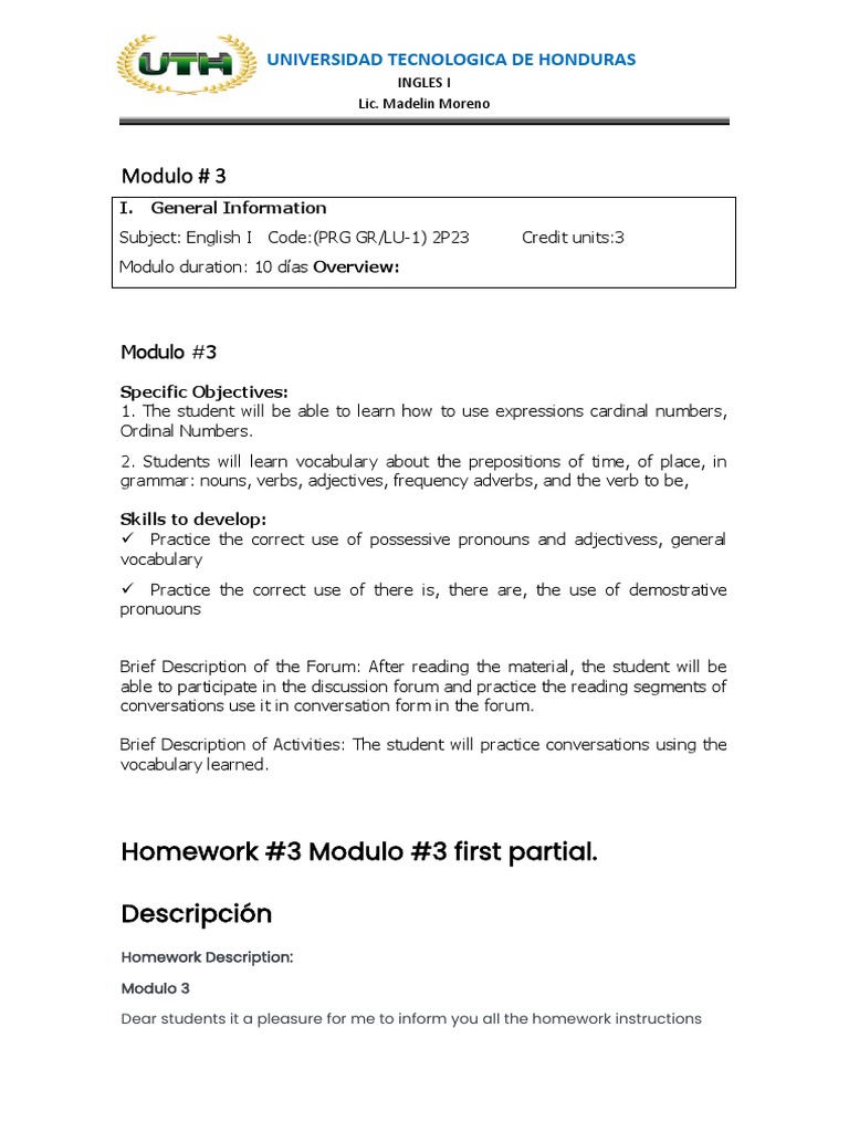 Modulo 3 Ingles I Class PGR GR Lu 1 2P23 | PDF