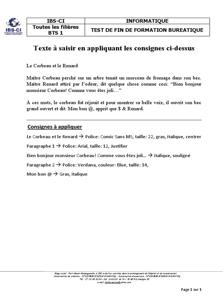 EPREUVE TEST INFORMATIQUE | PDF