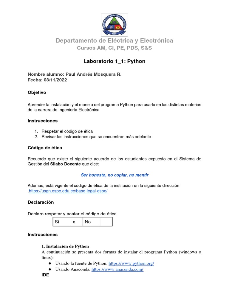 PAUL ANDRES - Laboratorio 1_1_ Python | PDF | Python (lenguaje de programación) | Lenguaje de ...