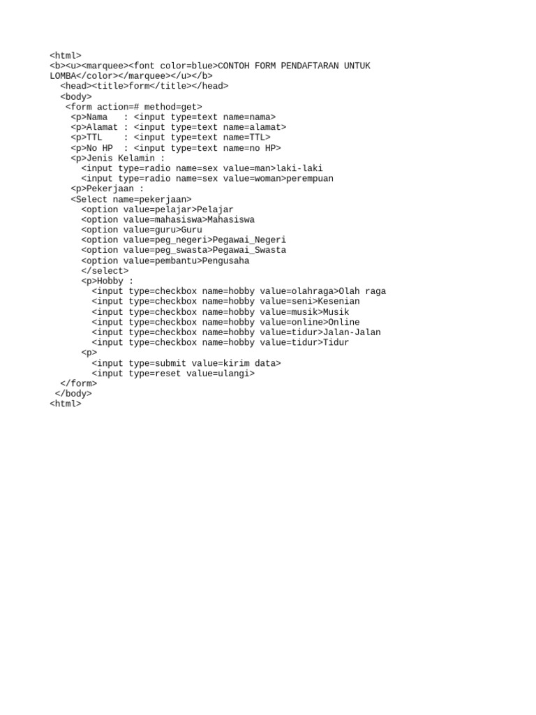 Coding HTML Membuat Form | PDF | Komputer