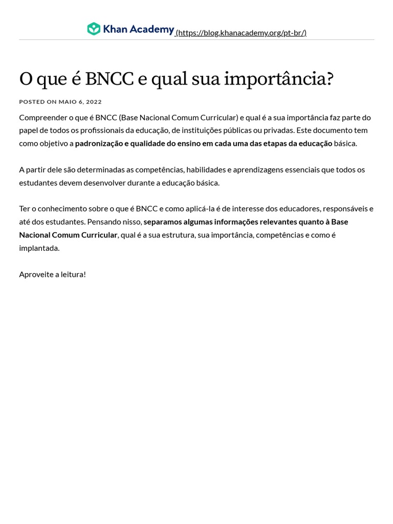 O Que é BNCC e Qual Sua Importância_ - Khan Academy Blog | PDF ...