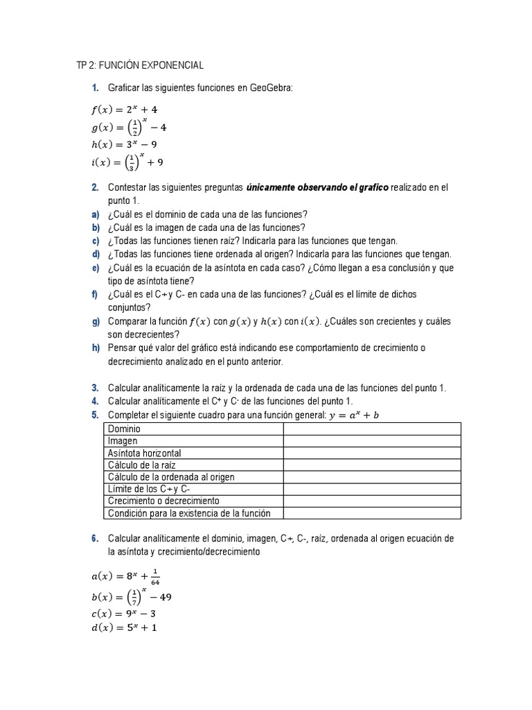 Exponencial y Log | PDF | Asíntota | Función (Matemáticas)