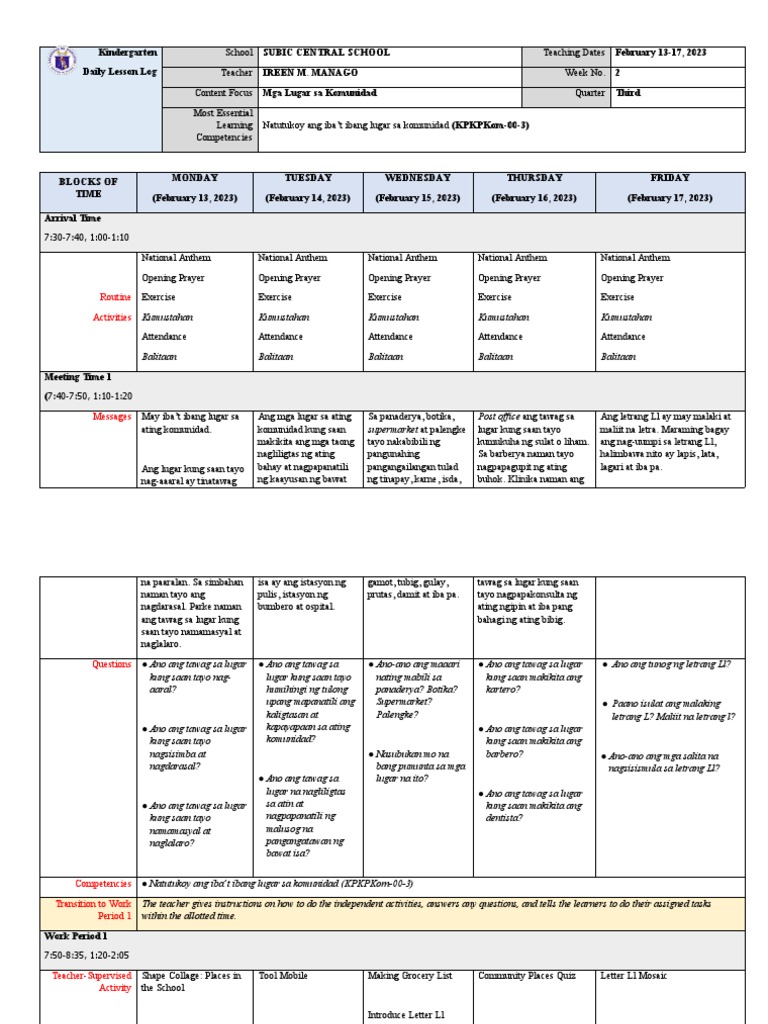 Kindergarten-DLL-MELC-Q3-Week 2 Asf | PDF