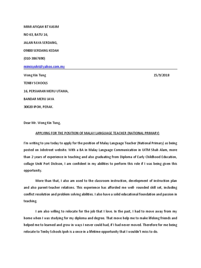 CVR Letter TO Apply Job in Tenby | PDF