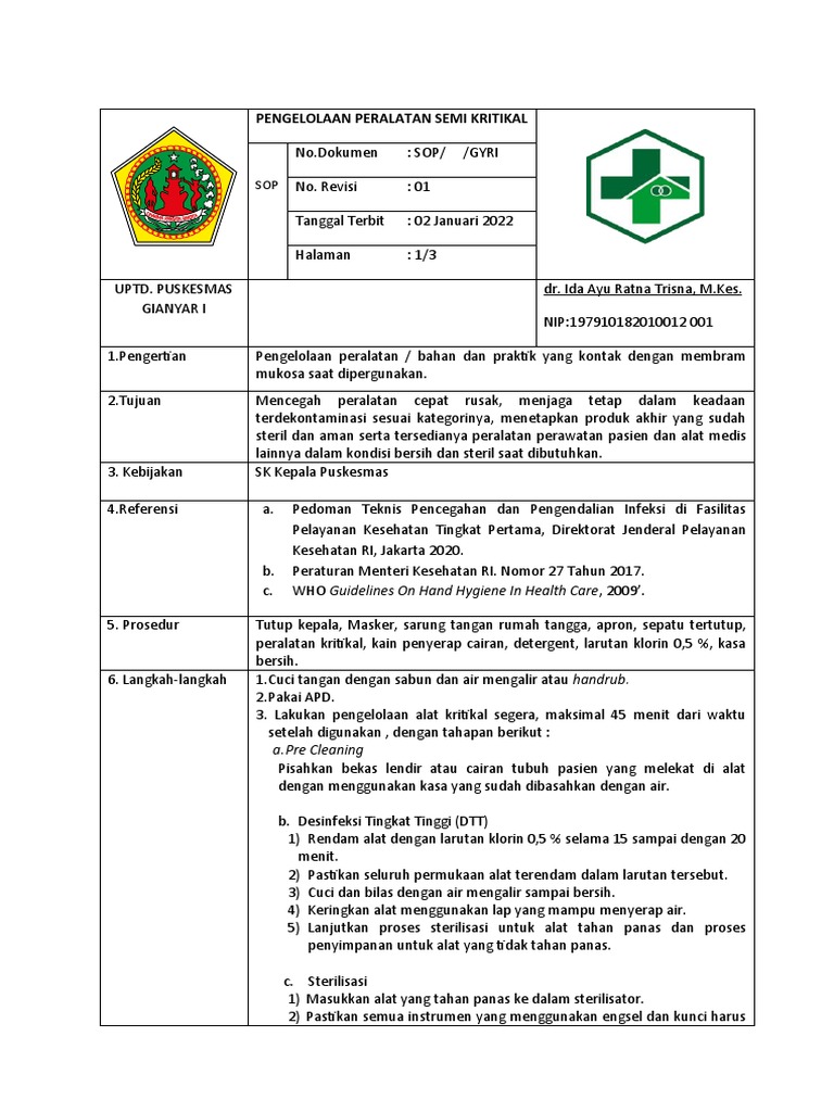 Sop Pengelolaan Peralatan Semi Kritikal ... Alex | PDF