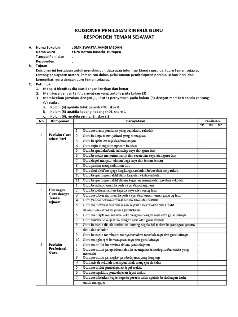 Lembar Evaluasi Guru Oleh Teman Sejawat | PDF