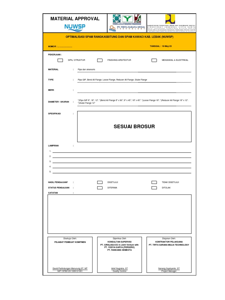 Material Approval PIPA GIP | PDF