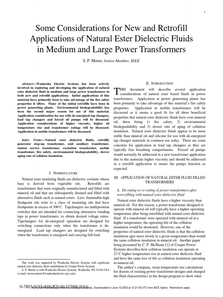 Some Considerations For New and Retrofill Applications of Natural Ester ...