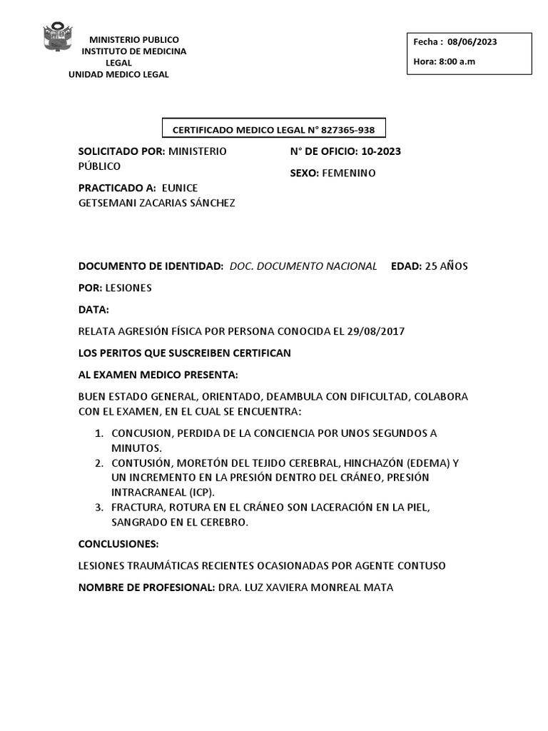 Modelo Certificado Medico Legal | PDF Modelo Certificado Medico Legal | PDF