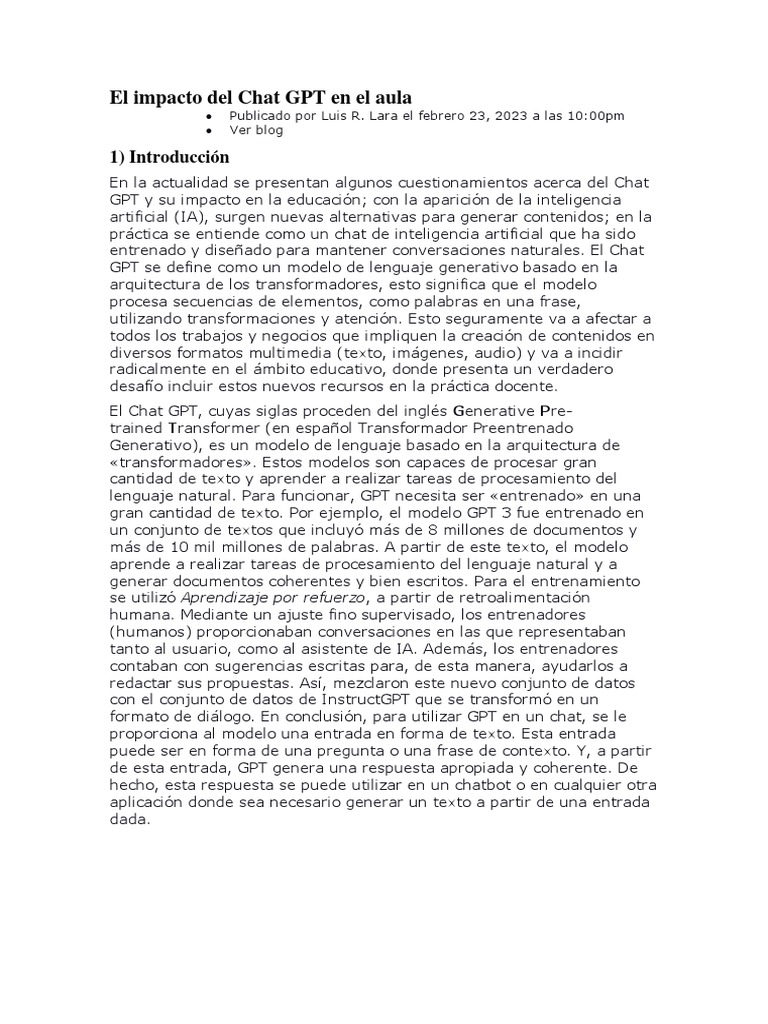 El impacto del Chat GPT en el aula | PDF | Inteligencia artificial ...
