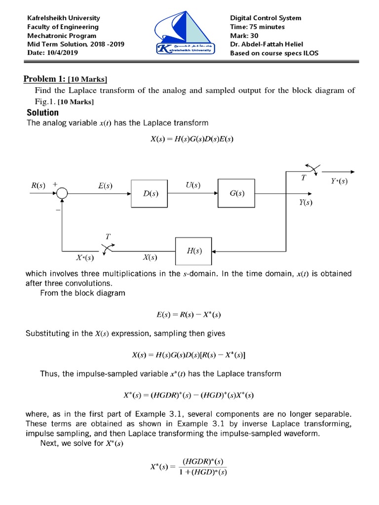Mid Term Solution Digital Control 2018 2019 | PDF