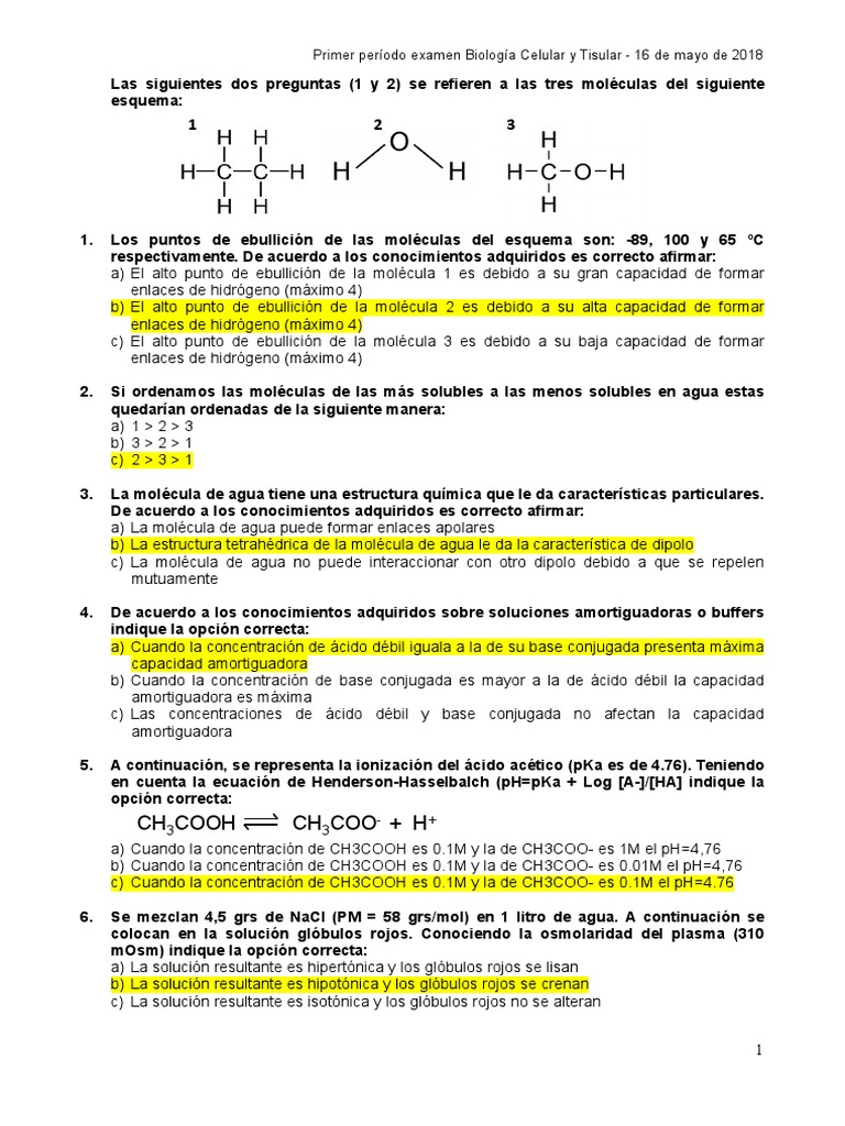Examen 1er Periodo BCT 2018 | PDF