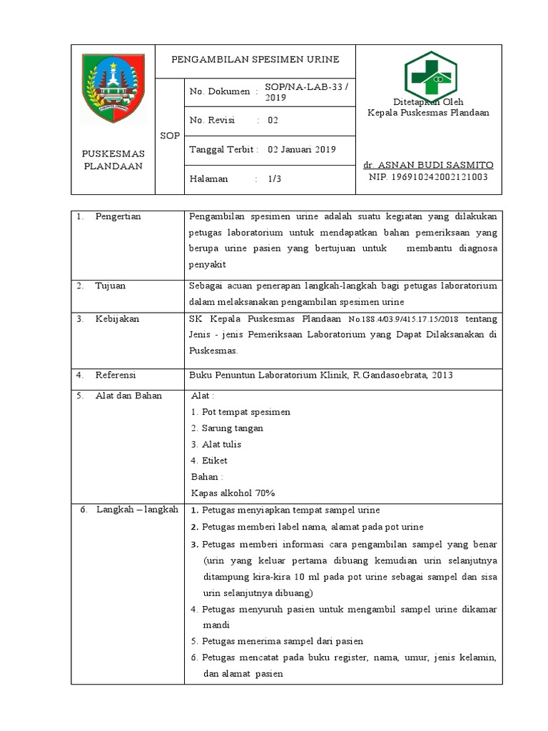 SOP 33 Pengambilan Spesimen Urine | PDF