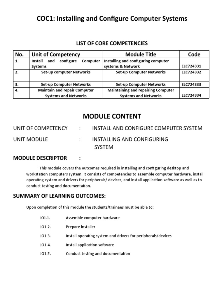 Coc1 Installing Computer | PDF | Operating System | Device Driver