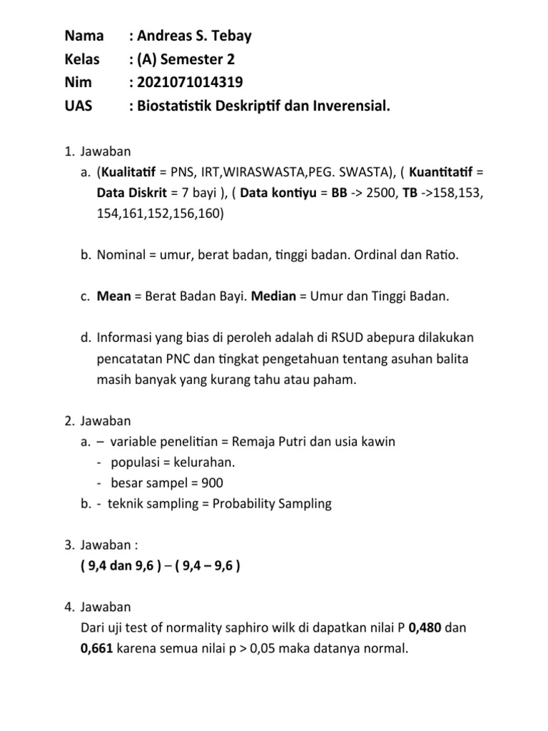 Analisis Biostatistik Remaja Putri | PDF