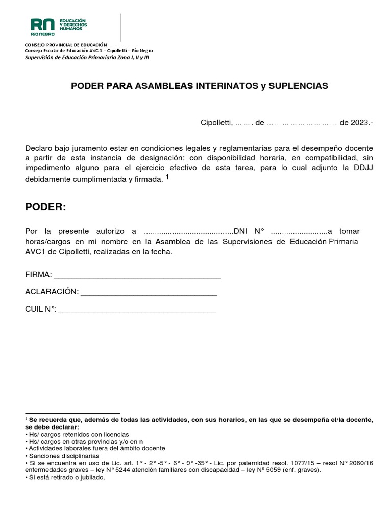 MODELO-DE-PODER-para-ASAMBLEA PRIMARIA 2023 | PDF