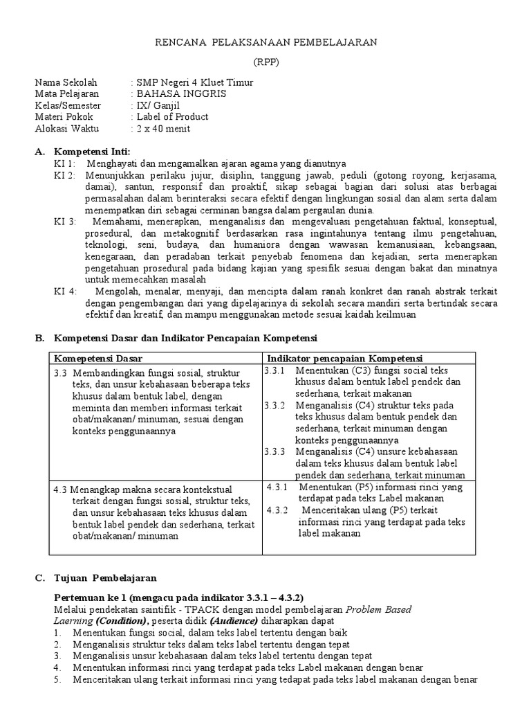 RPP Aksi 1 Teks Label | PDF