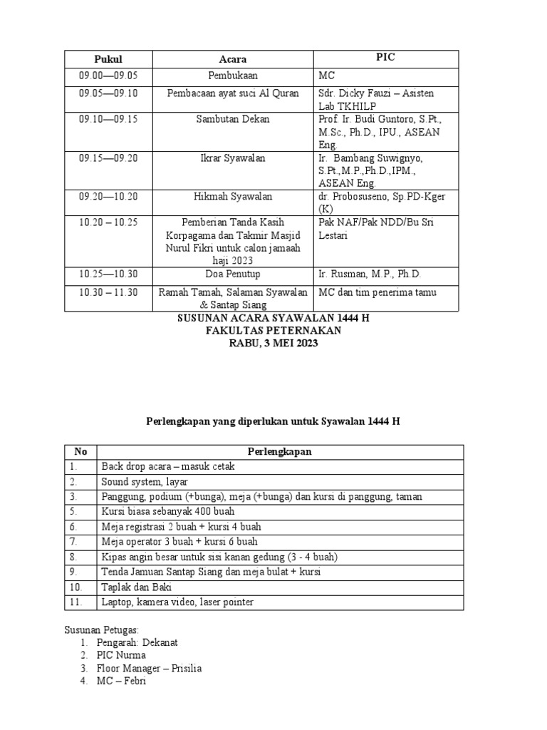 Susunan Acara Syawalan 1444 H | PDF | Sains & Matematika