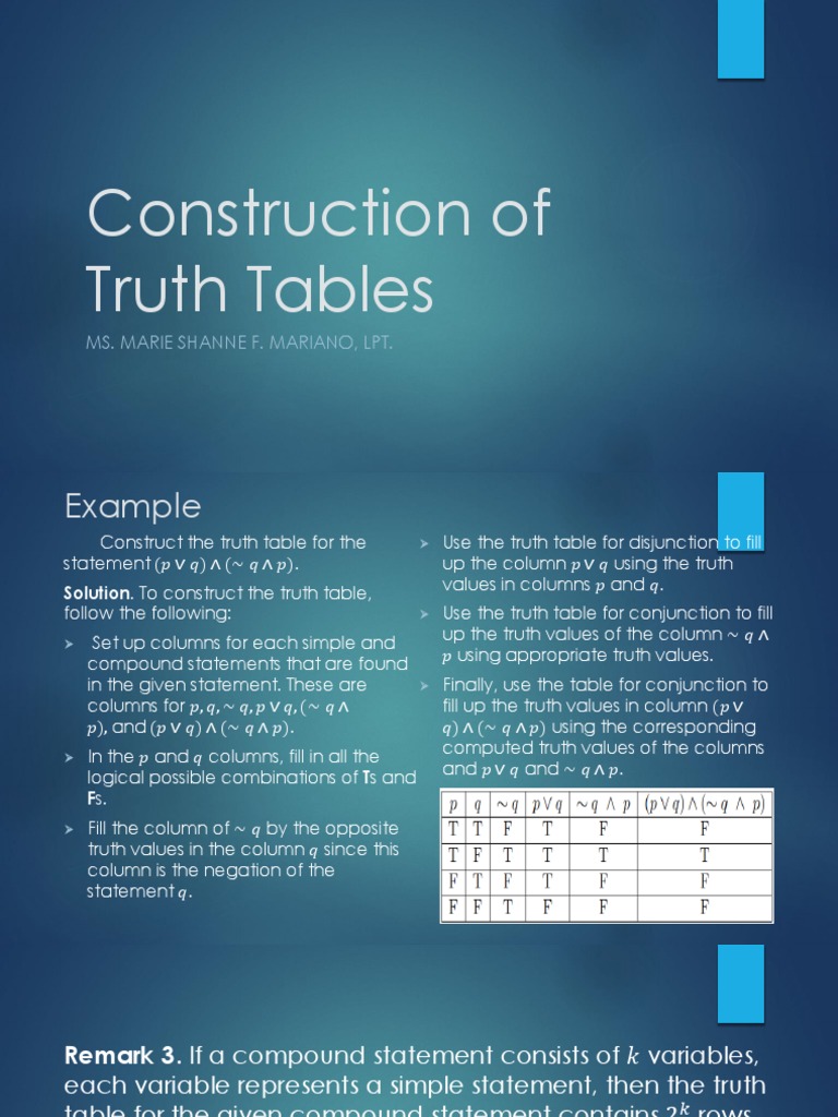 Construction of Truth Tables | PDF | Contradiction | Grammar
