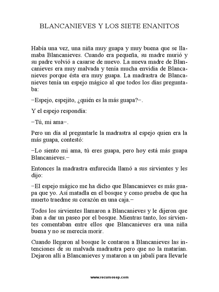 blancanieves-y-los-siete-enanitos-comprensión-lectora-recursosep | PDF | Blanco como la nieve