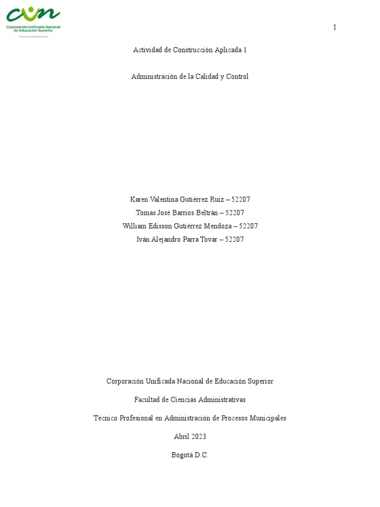 Aca 1 - Administracion de La Calidad | PDF | Calidad (comercial) | Procesos de negocio