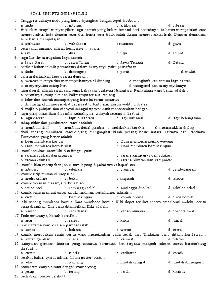 Soal SBK Kelas 8 PAS | PDF