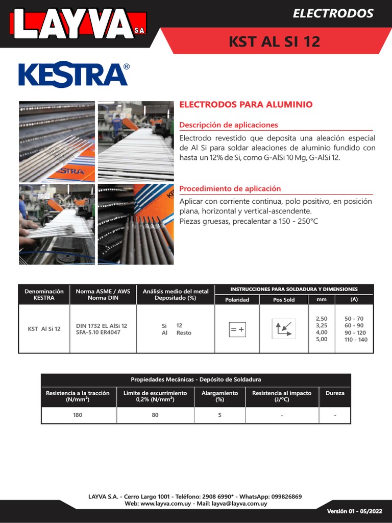 Ficha Técnica de Electrodo KST AL SI 12 (AWS E 4047) | PDF | Soldadura ...