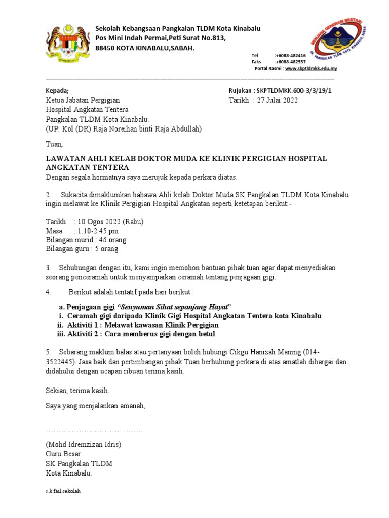 surat permohonan lawatan ke Klinik Pergigian | PDF