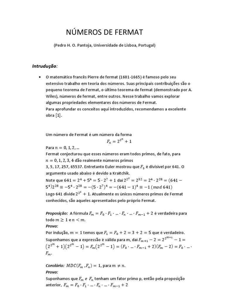 Numeros de Fermat | PDF | Número primo | Teoria dos Números