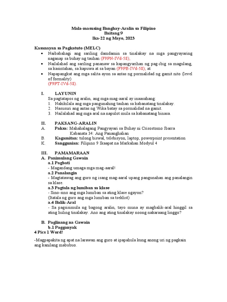 Lesson Plan - Grade 9 - Week 1 - May 24 | PDF