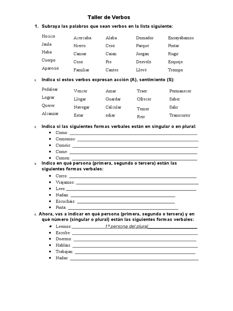 Ejercicios de Verbos | PDF | Verbo | Conjugación gramatical