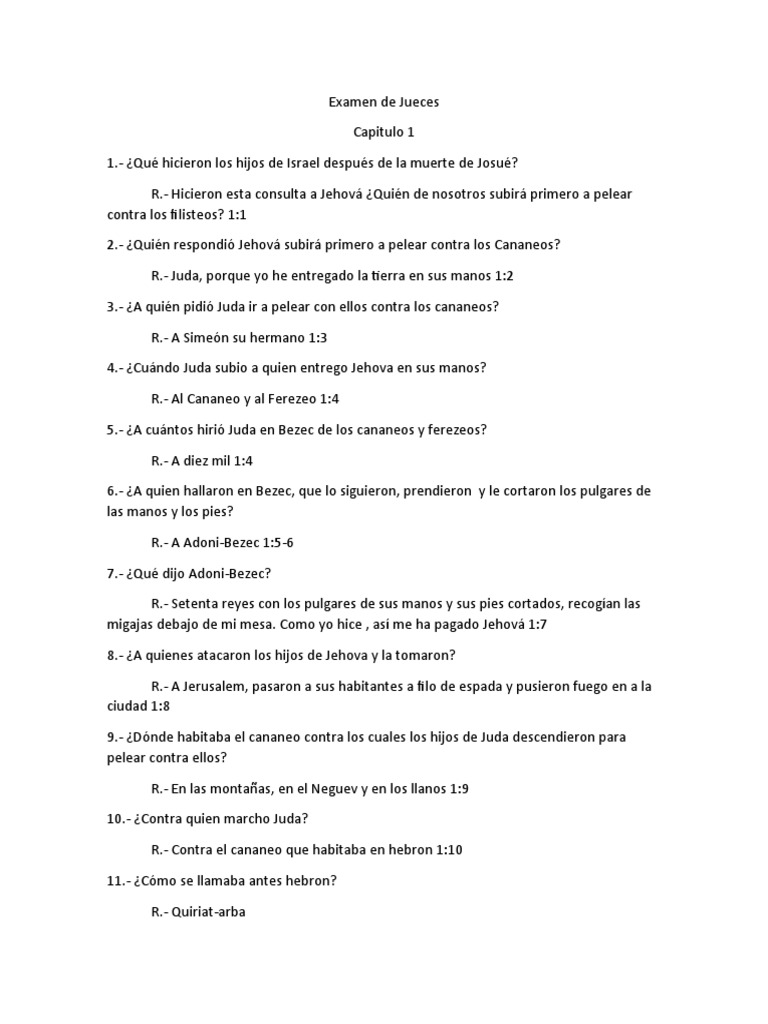 Examen de Jueces 2 | PDF | Joshua | El antiguo Israel y Judá