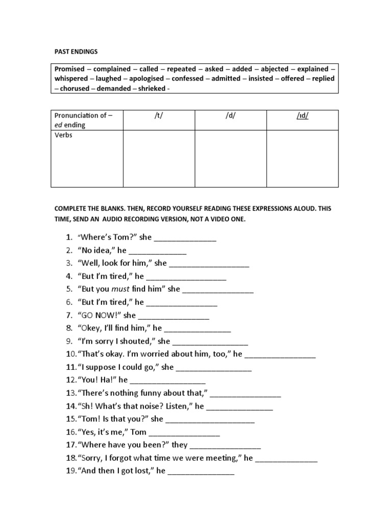 PAST ENDINGS - Exercise 2 3 | PDF