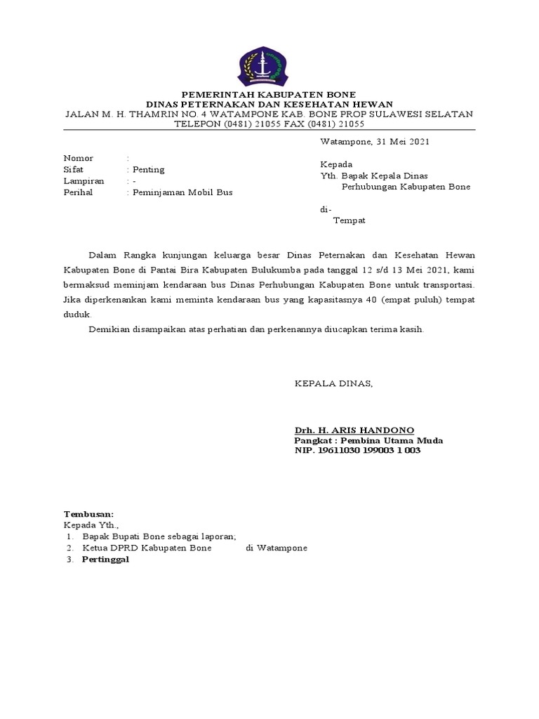 Surat Peminjaman Bus Dinas Perhubungan | PDF