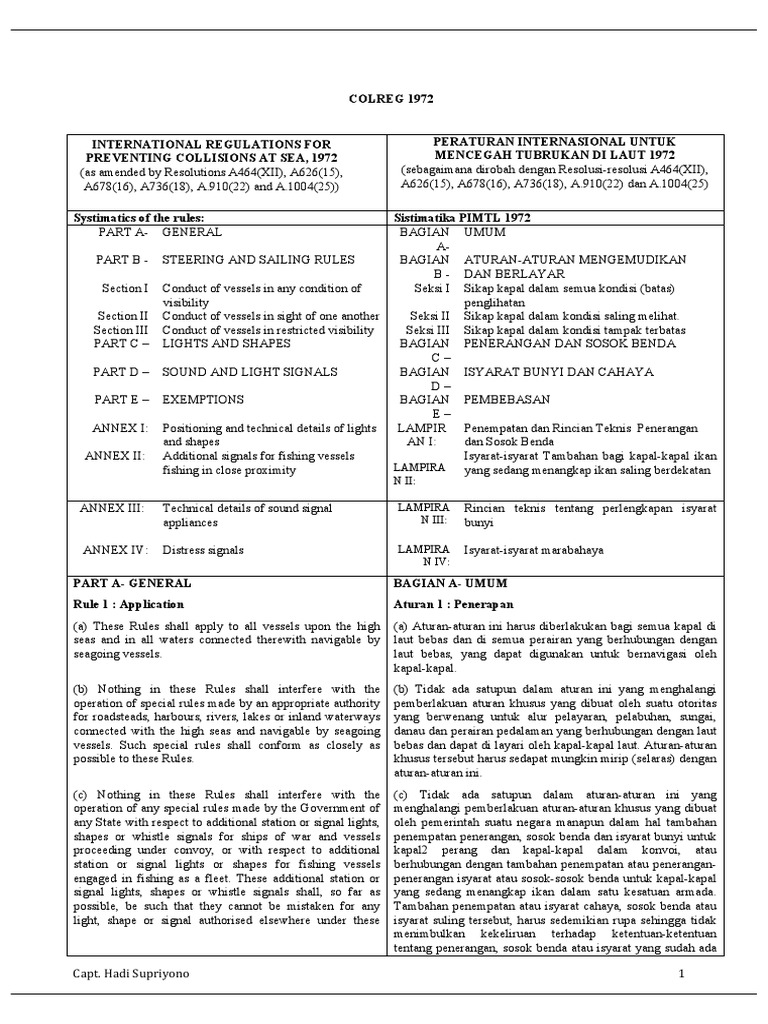 Colreg 1972 English - Indonesia 2017 | PDF