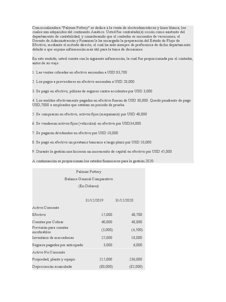 Flujo de Efectivo Palouse Pottery 2020 | PDF | Contabilidad | Dinero