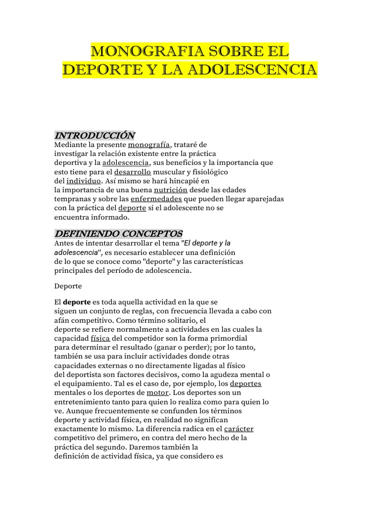 Monografia Sobre El Deporte y La Adolescencia | PDF | Salud y bienestar | Estilo de vida
