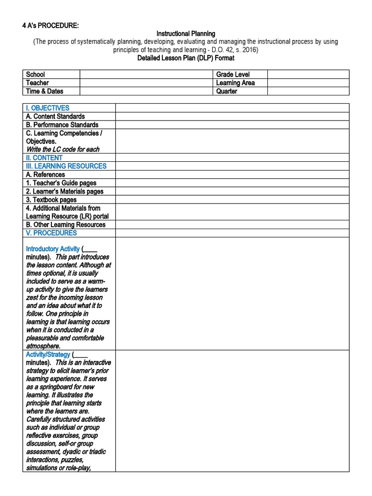 DLP Format Guide for DepEd Order 42 s. 2016 | PDF