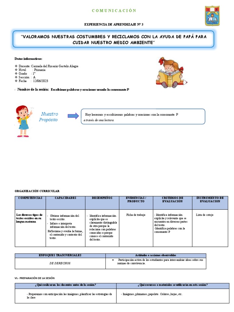 Sesión Leemos y Escribimos Con La Consonante P | PDF | Evaluación ...