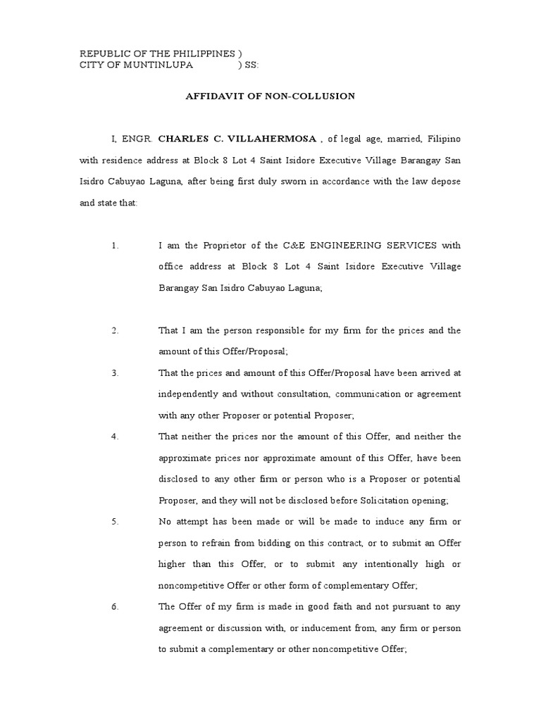 Affidavit of Non Collusion | PDF