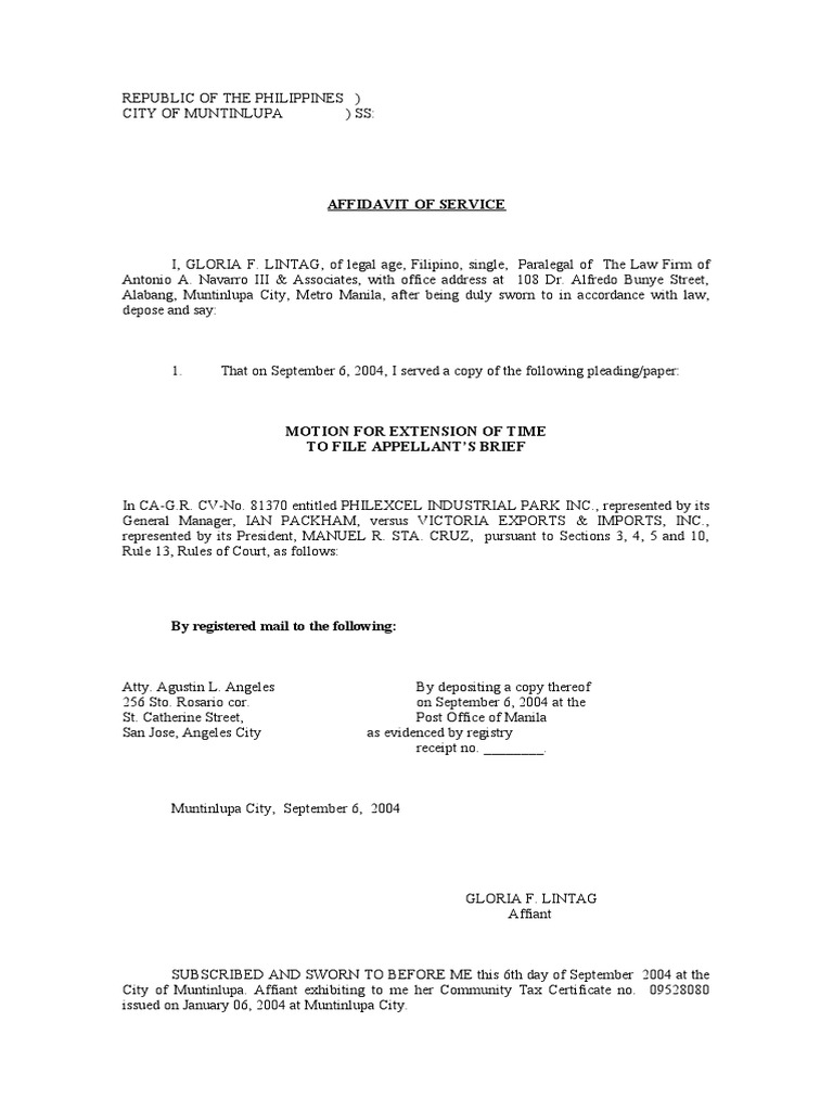 Affidavit. of Service | PDF | Law