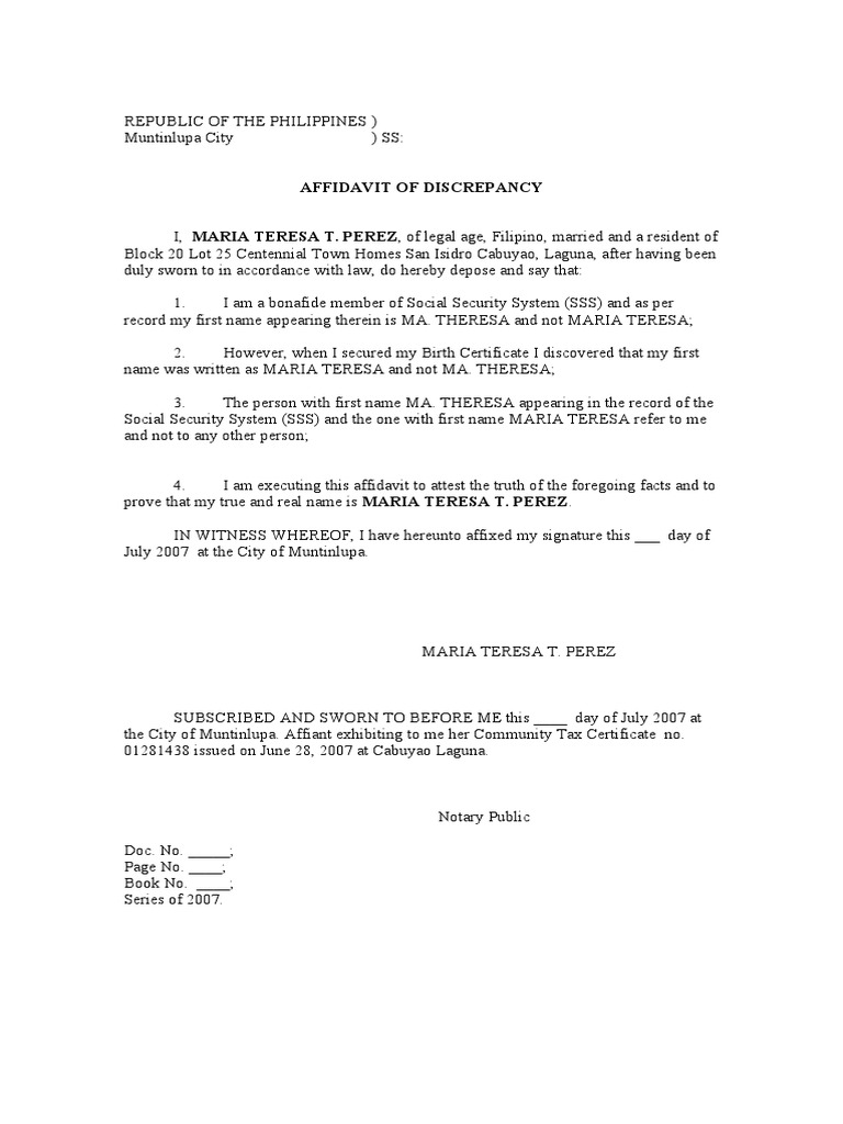 Affidavit of Discrepancy | PDF