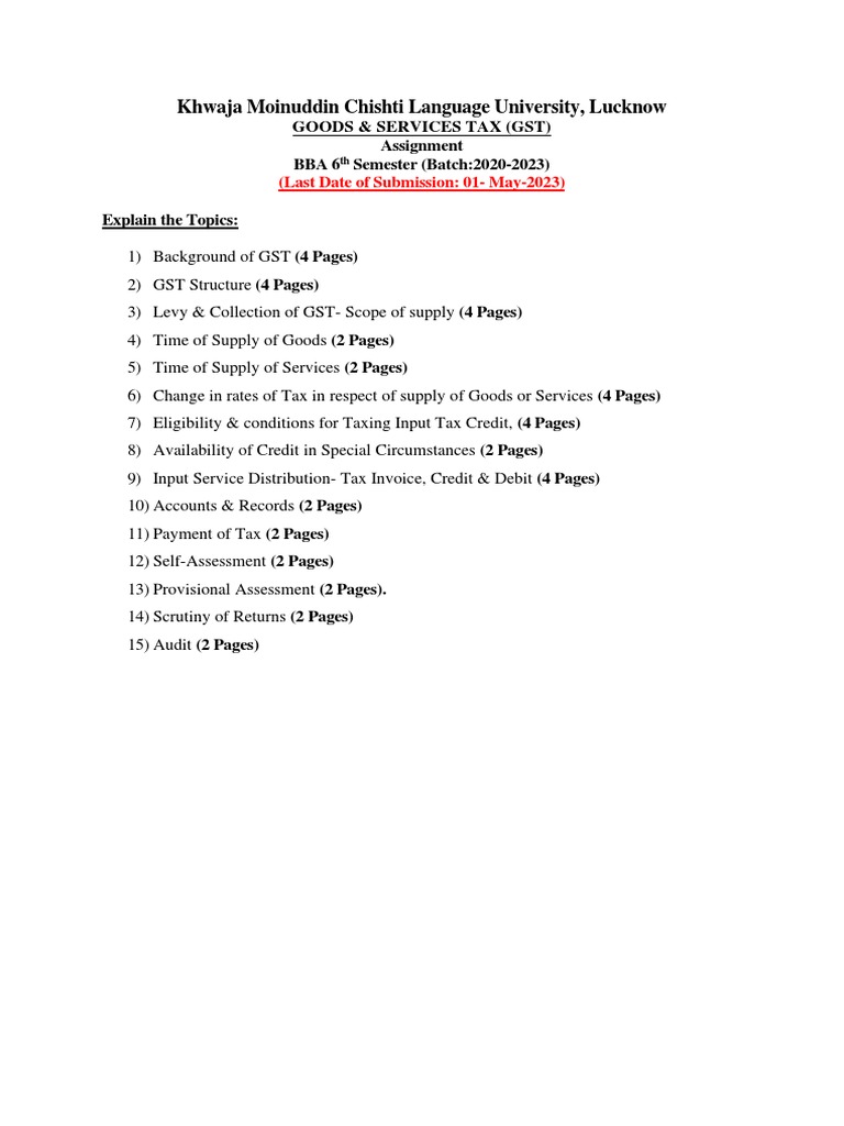 GST Assignment BBA 6th SEM | PDF