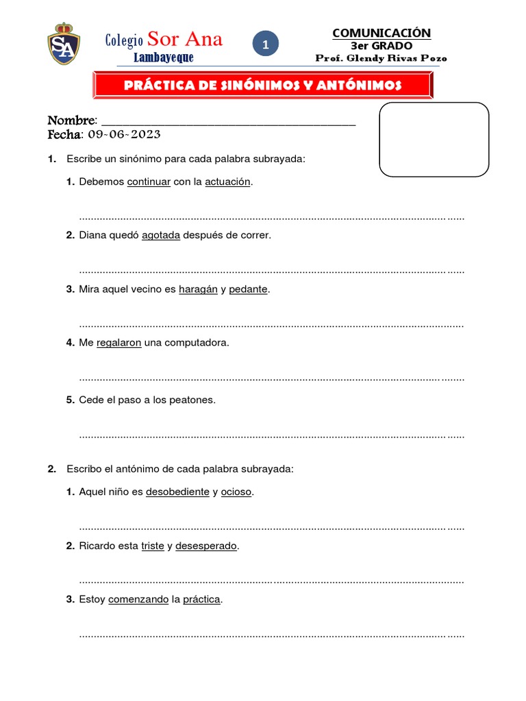 Sinónimos y Antónimos 3er Grado | PDF