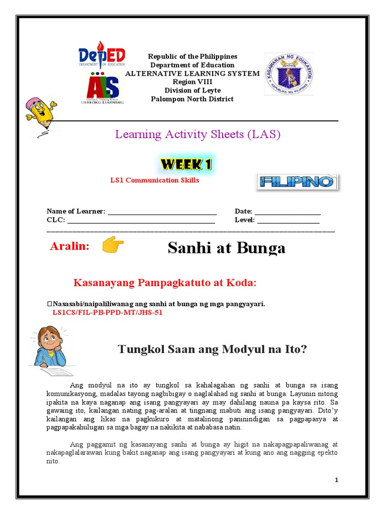 Modules With Worksheet (Sanhi at Bunga) . | PDF