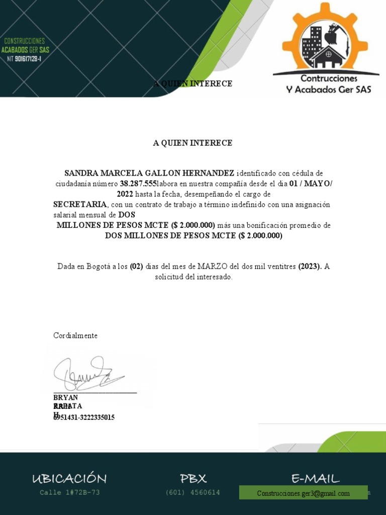 CARTA LABORAL Sandra | PDF