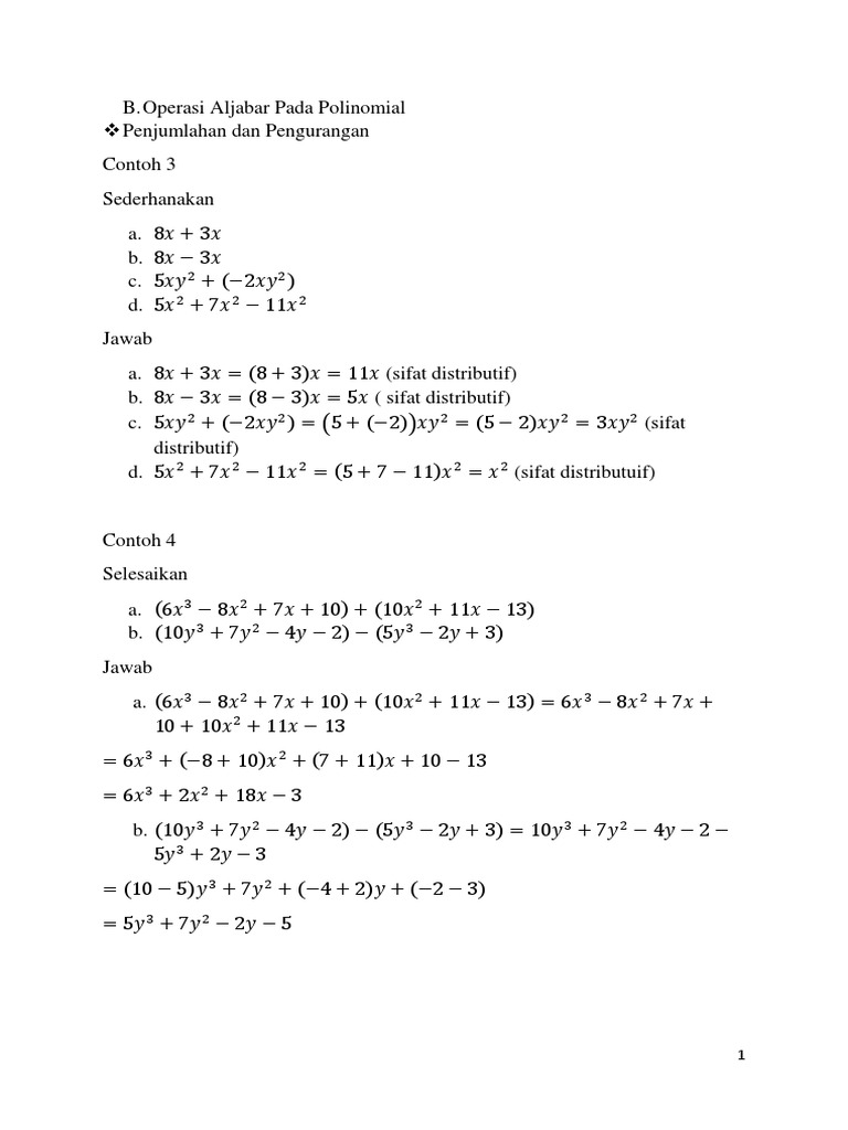 B. Operasi Aljabar Pada Polinomial | PDF