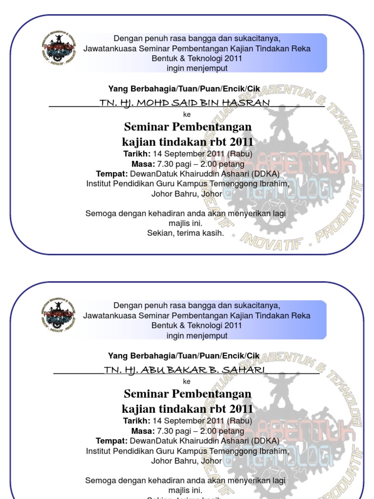 Poster Jemputan Seminar Pembentangan Kajian Tindakan RBT 2011 | PDF ...