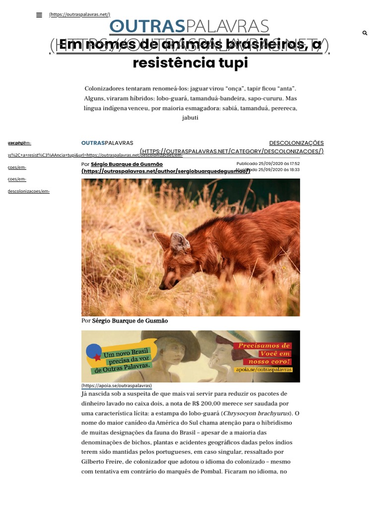 Em Nomes de Animais Brasileiros, A Resistência Tupi - Outras Palavras ...